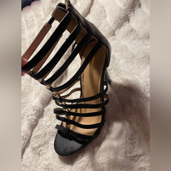 Lane Bryant | Shoes | Lane Bryant Strappy High Heels 4 Gold And Black ...